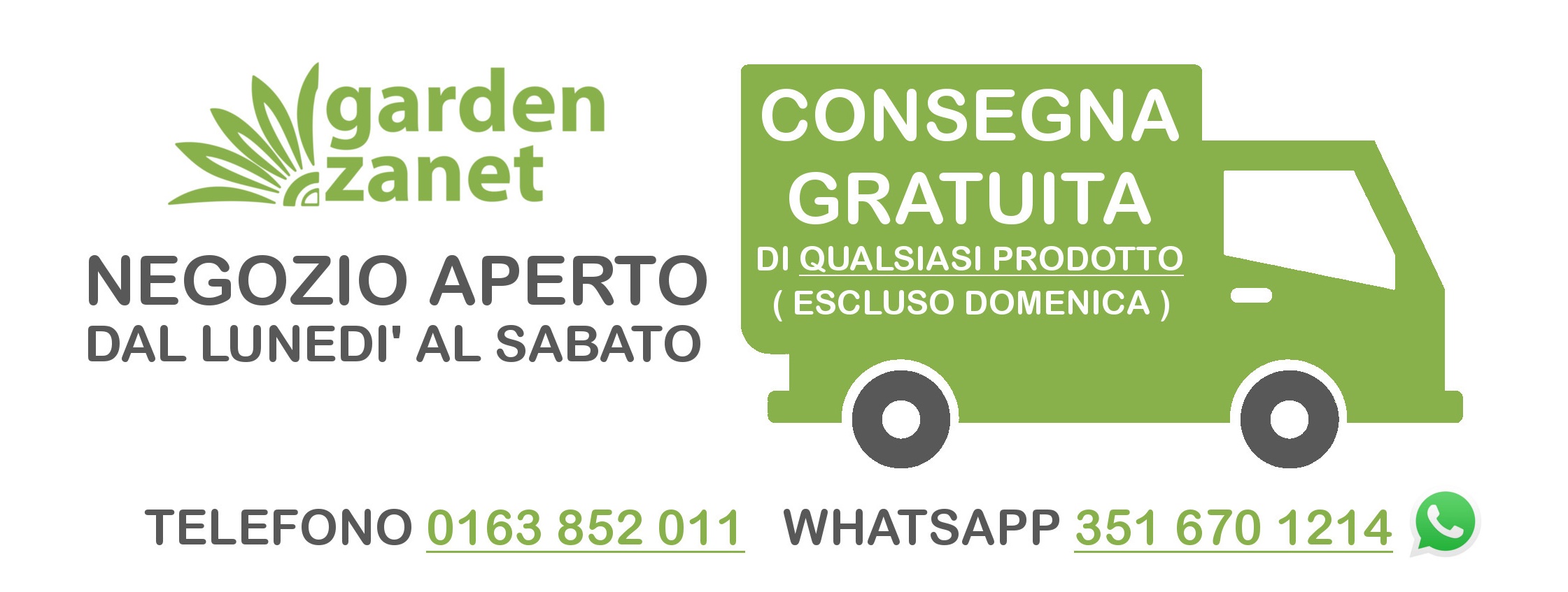 Info apertura negozio e servizio di consegna - Garden Zanet